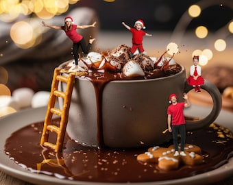 Funny Hot Chocolate Mug Digital Backdrop, Christmas Cocoa Cup Virtual ...