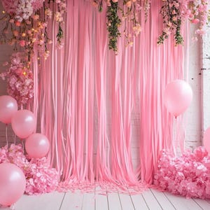 6 Pink Balloons and Flowers Digital Backdrop, Birthday Party Virtual ...