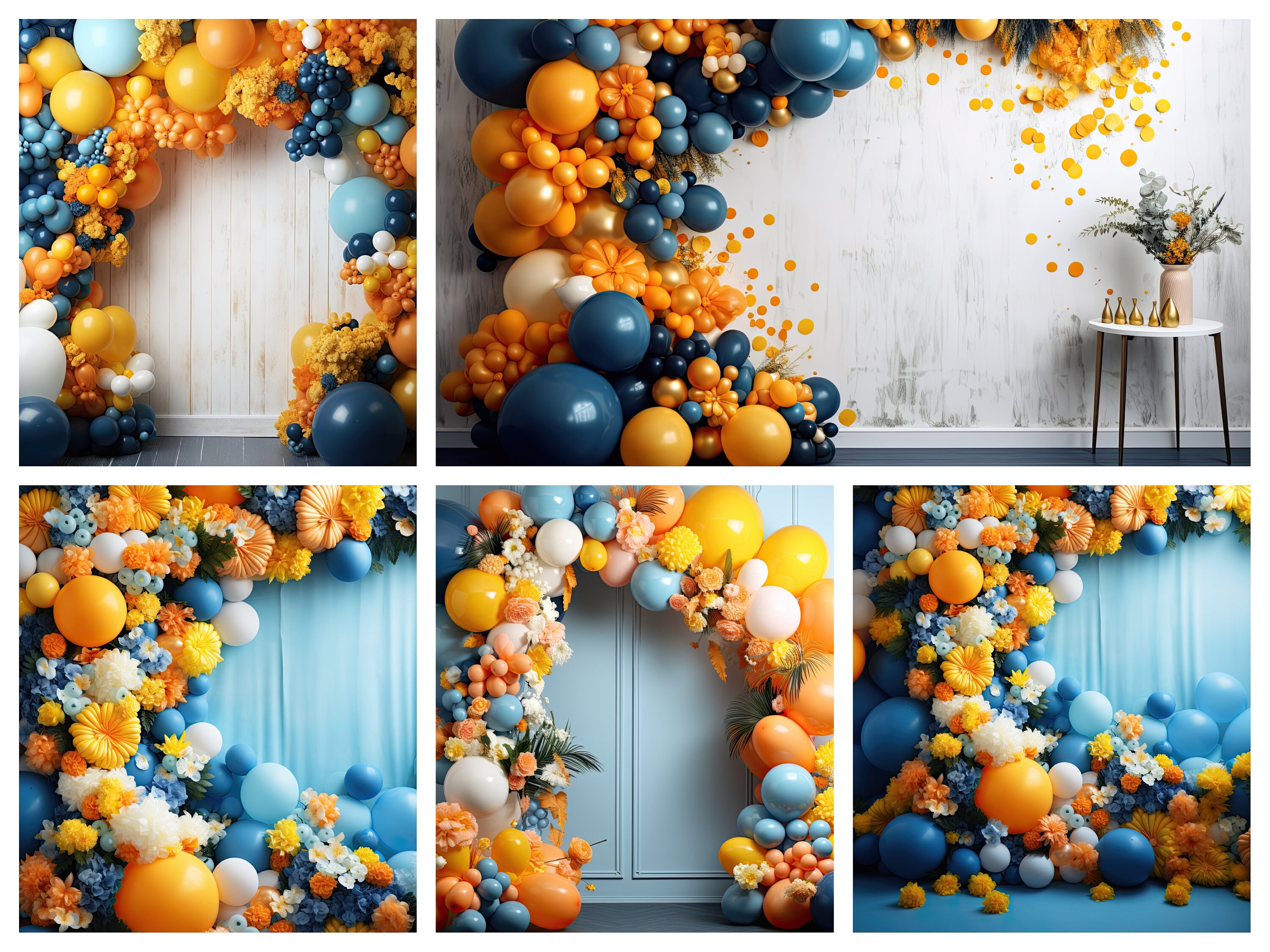 Blue and Orange Balloon Arch, Digital Backdrop, Digital Download ...