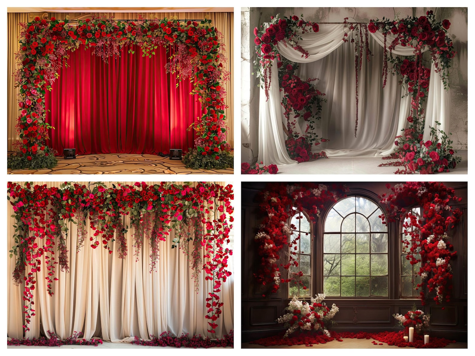 Red Floral Maternity DIGITAL Backdrop, Red Wedding Arch, Curtain Photo ...