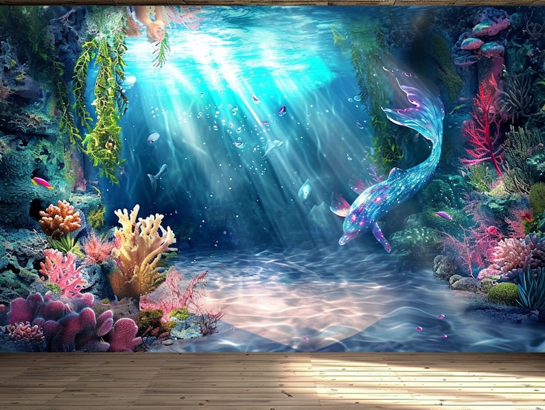 10 Ocean DIGITAL Backdrop, Fish Background, Mermaid Party Decor ...