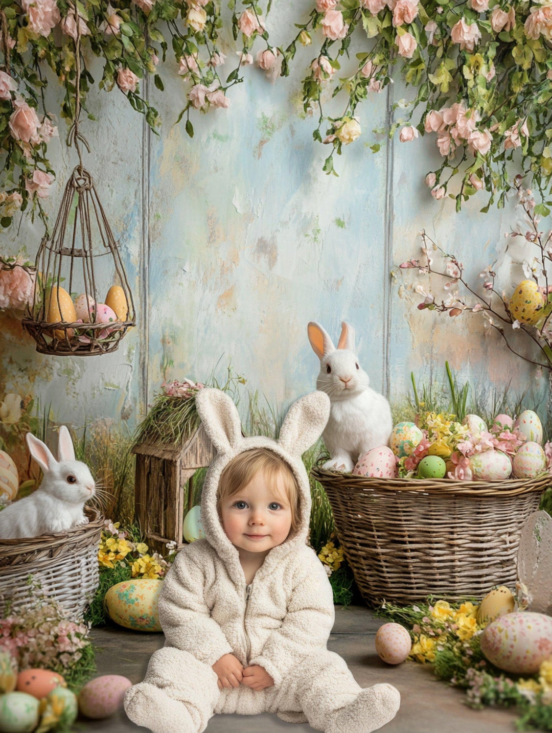 Easter Digital Backdrop, 4 Easter Virtual Backdrops, Photoshop Overlay ...