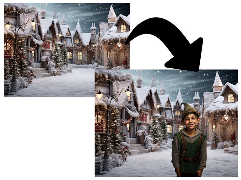 Elf Village Christmas Digital Backdrop, North Pole Santa's Village ...