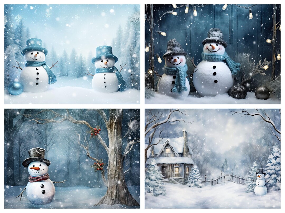 Snowmen Winter Scenery Digital Backdrop, Christmas Virtual Background ...