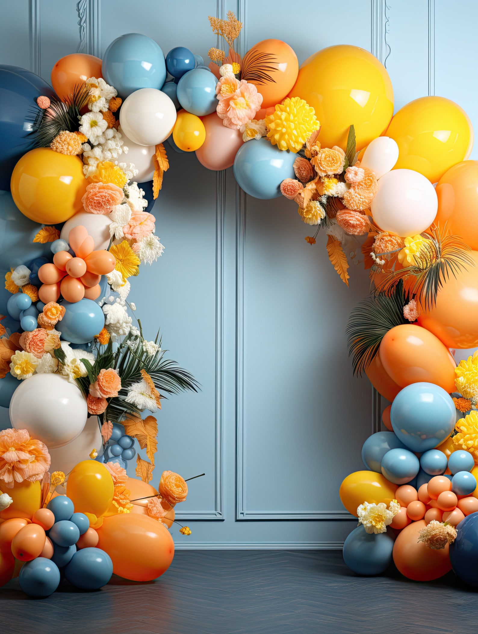 Blue and Orange Balloon Arch, Digital Backdrop, Digital Download ...