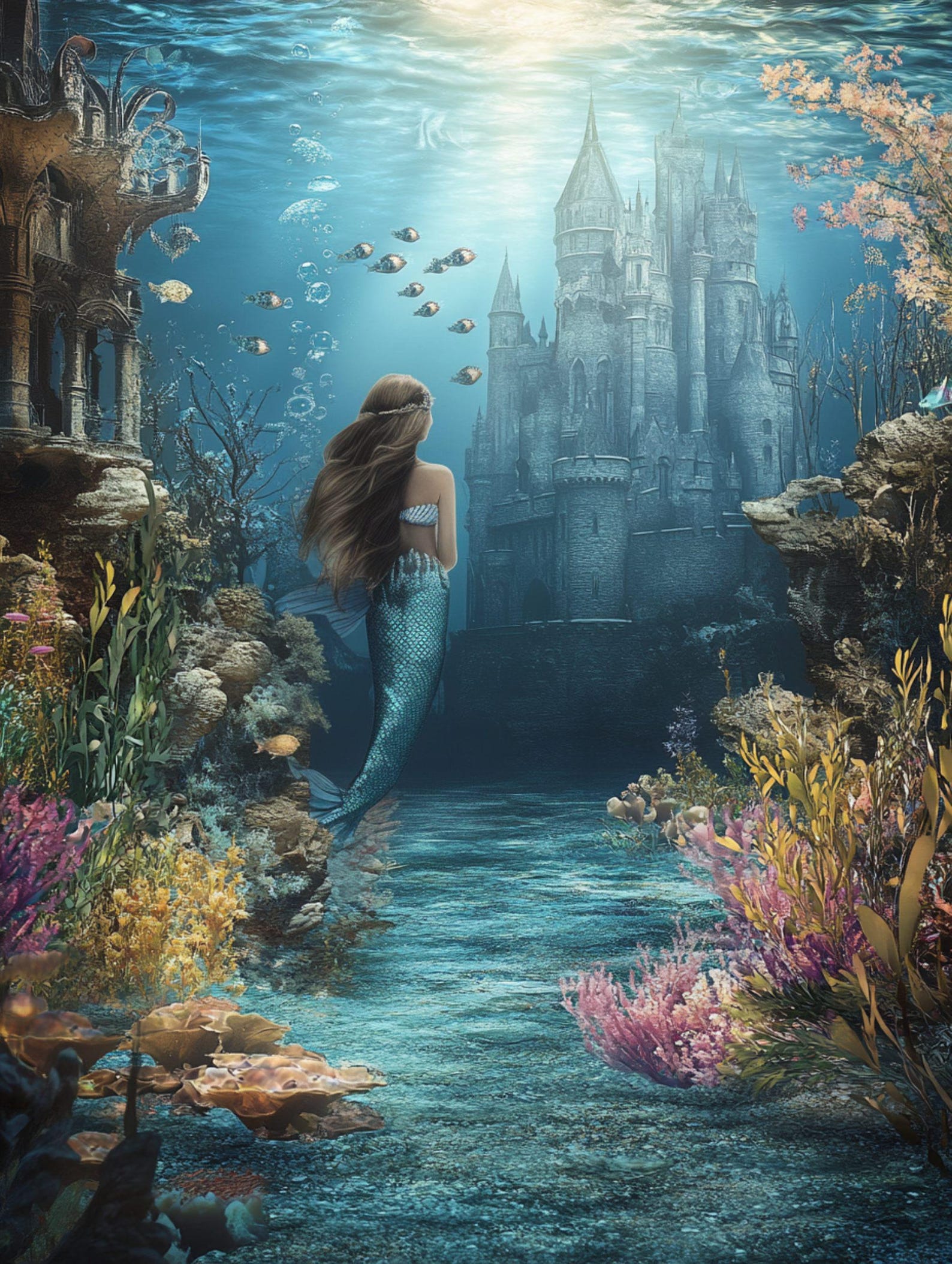 5 Mermaid Digital Backdrops, Under Water Sea World Virtual Background ...