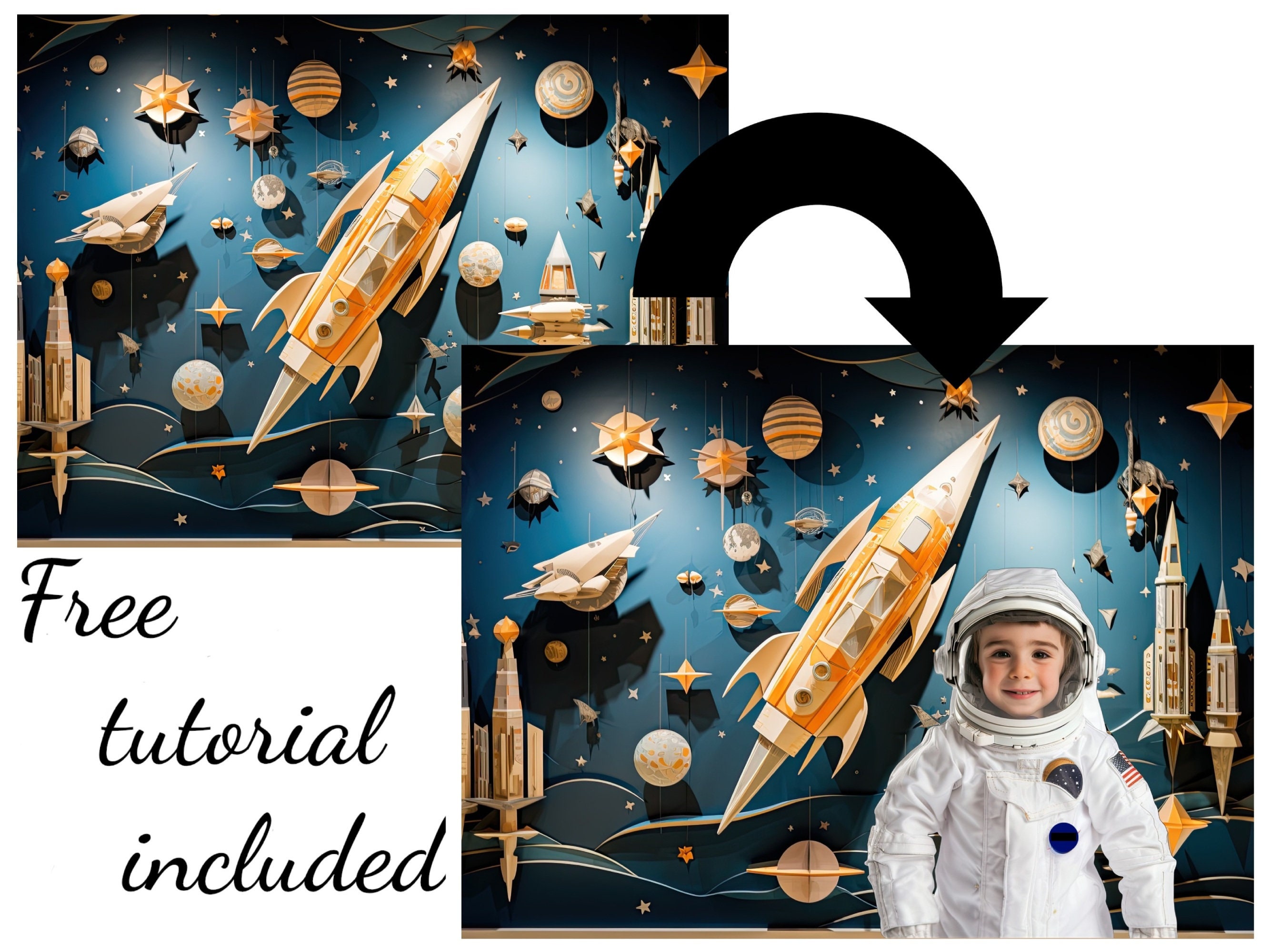 Space Digital Backdrop, Birthday Party Studio Background, Astronaut ...