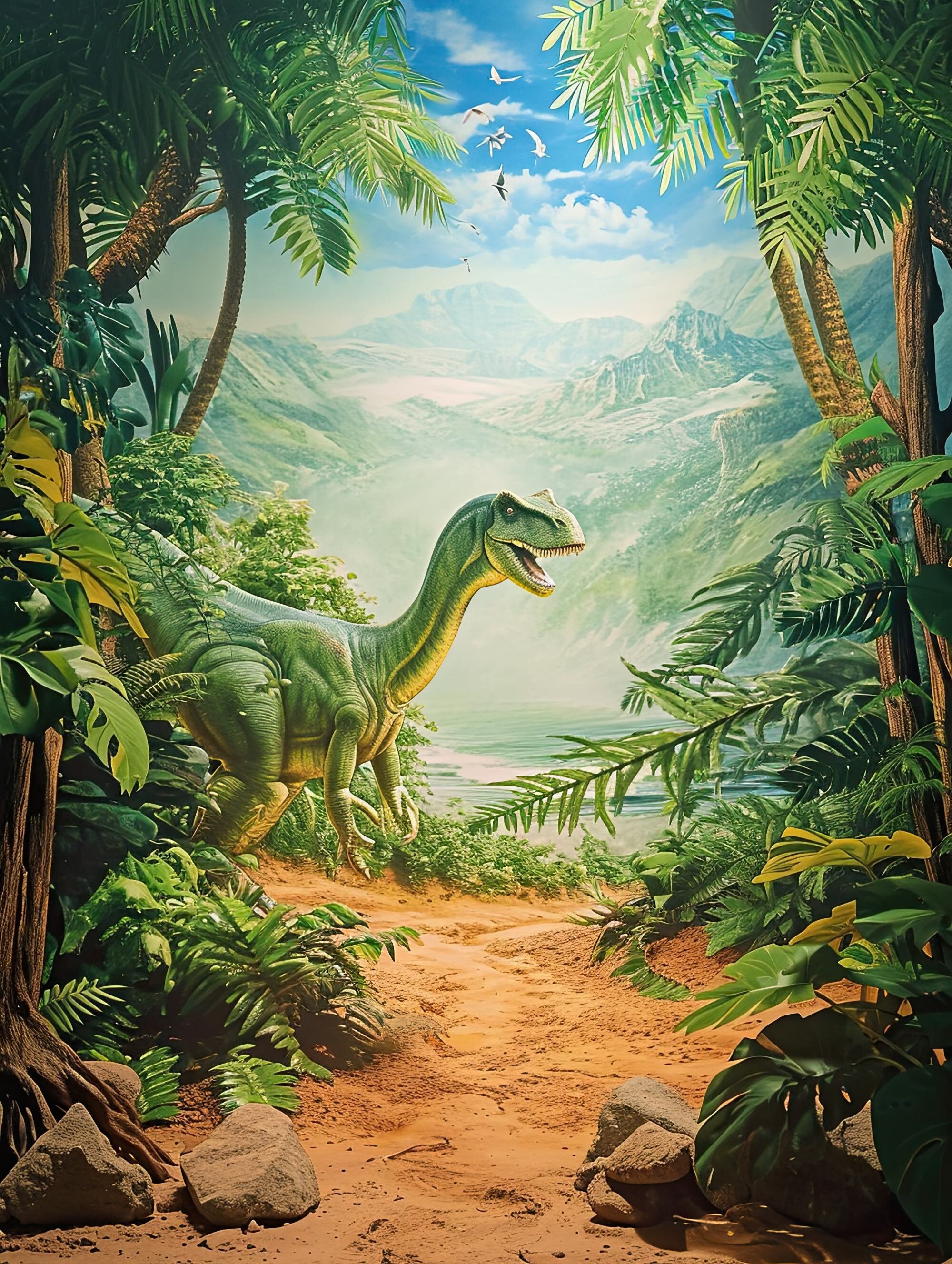 Dinosaur Photo Digital Backdrop, Dino Fantasy Birthday Party Background ...
