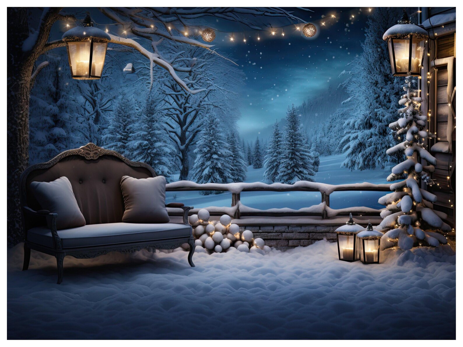 Winter Snowy Decor Digital Backdrop, Christmas Virtual Background, - Etsy