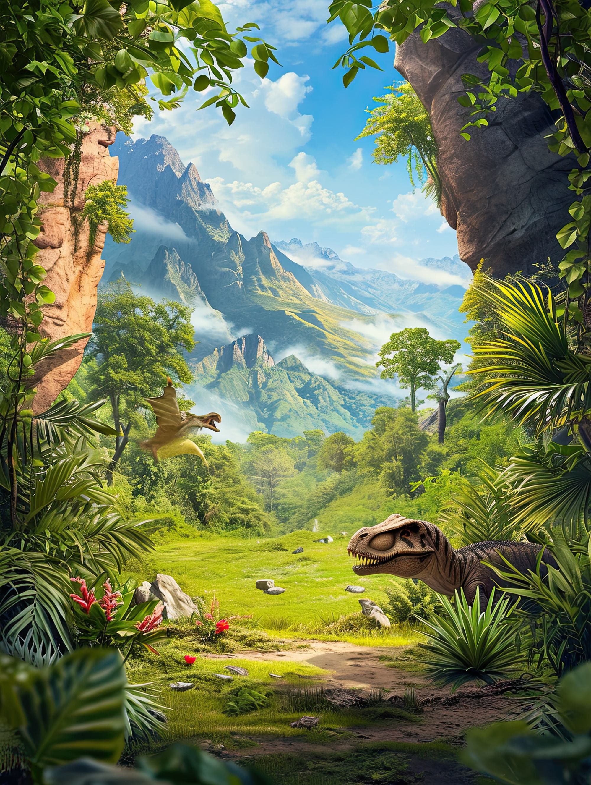 Dinosaur Photo Digital Backdrop, Dino Fantasy Birthday Party Background ...