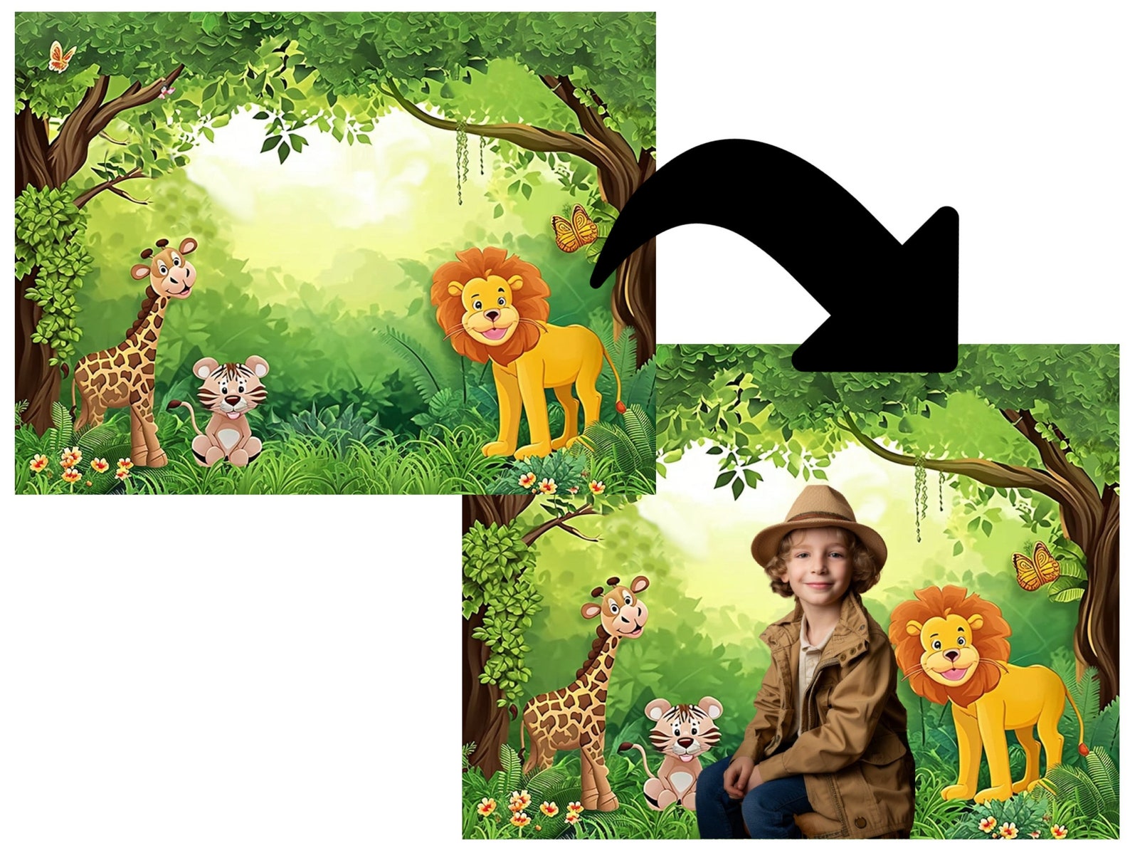 Safari Theme DIGITAL Backdrop, Jungle Cute Baby Animals Background ...