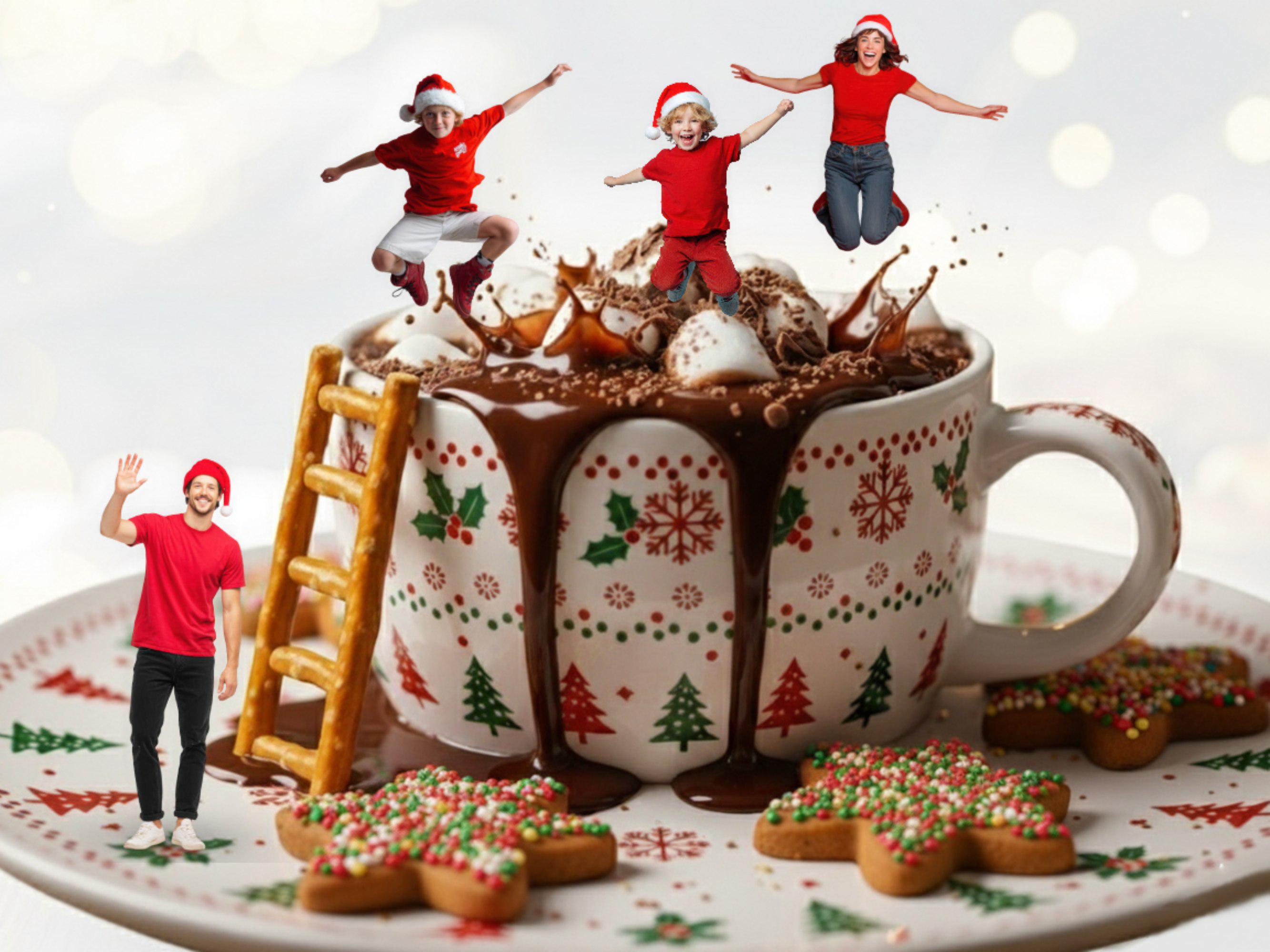 Funny Hot Chocolate Mug Digital Backdrop, Christmas Cocoa Cup Virtual ...
