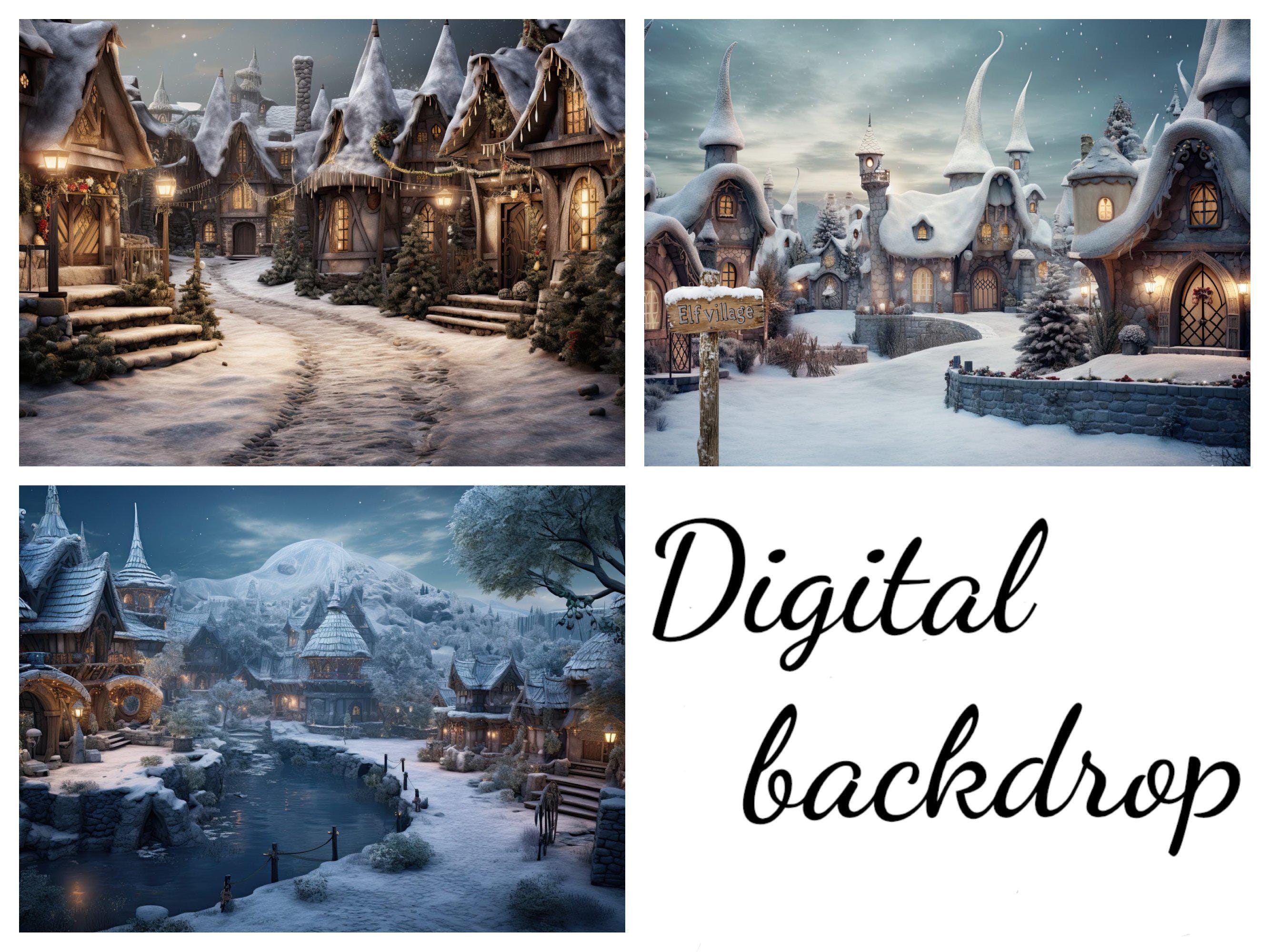 Elf Village Christmas Digital Backdrop, North Pole Santa's Village ...