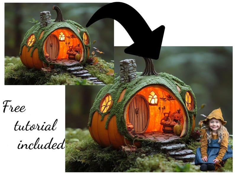 Cute Miniature Halloween Pumpkin Fairy Houses DIGITAL Backdrop ...