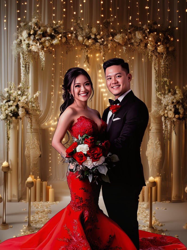 6 Wedding Digital Backdrops, Elegant Curtains, Lights and Flowers ...