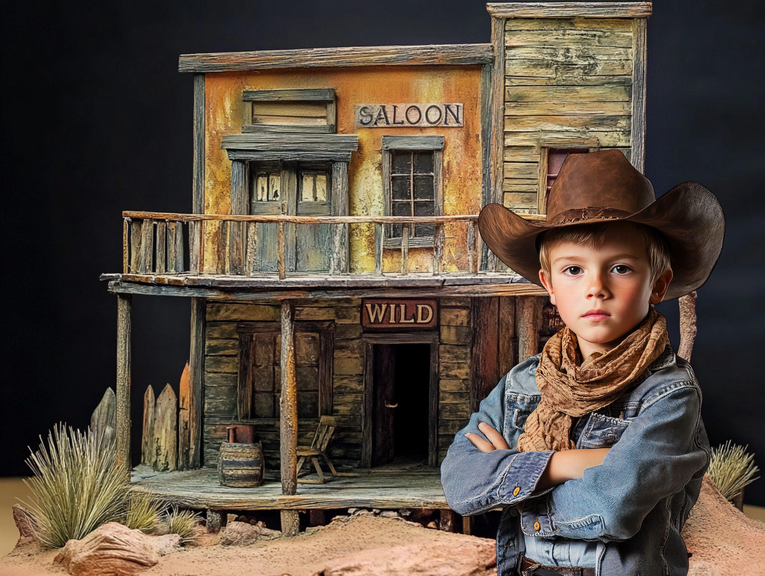 Western Town Digital Backdrop, Cowboy Cowgirl Wild West Virtual ...
