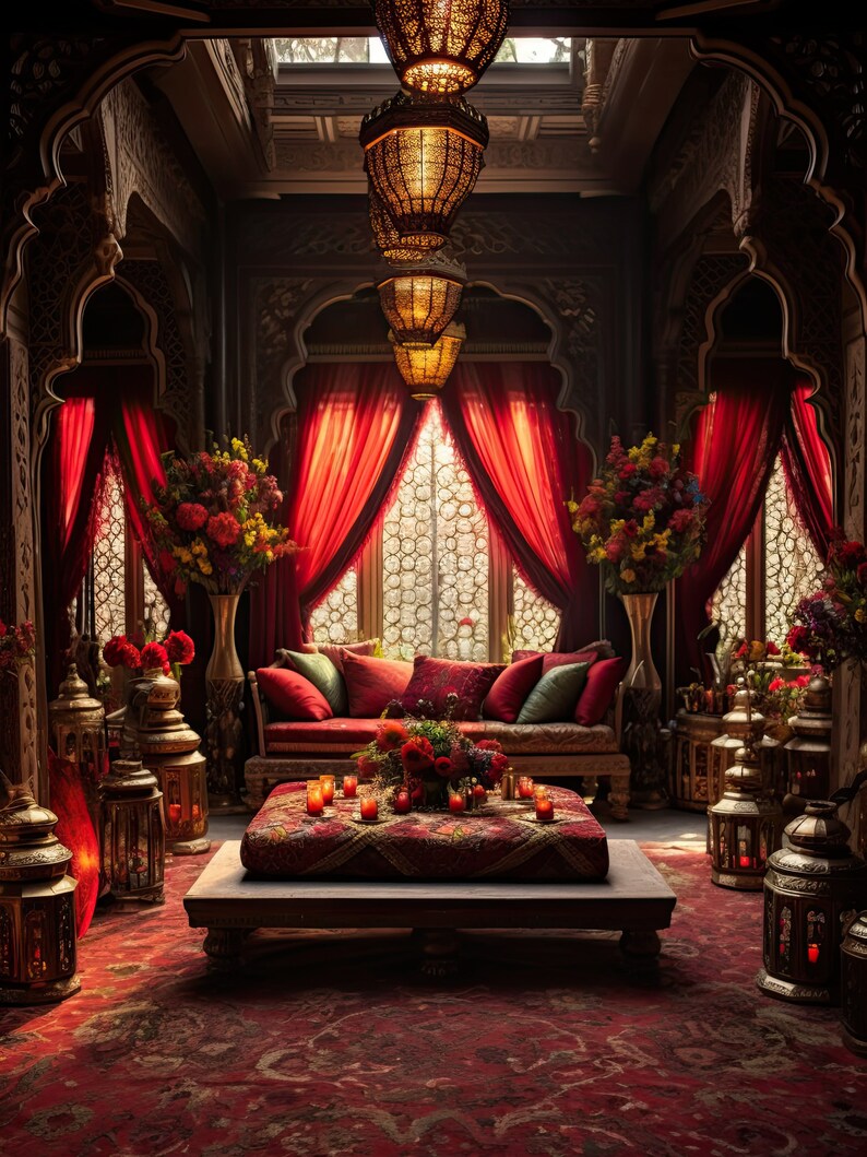 Indian Decor DIGITAL Backdrop, Indian Home Wallpaper, Indian Furniture ...