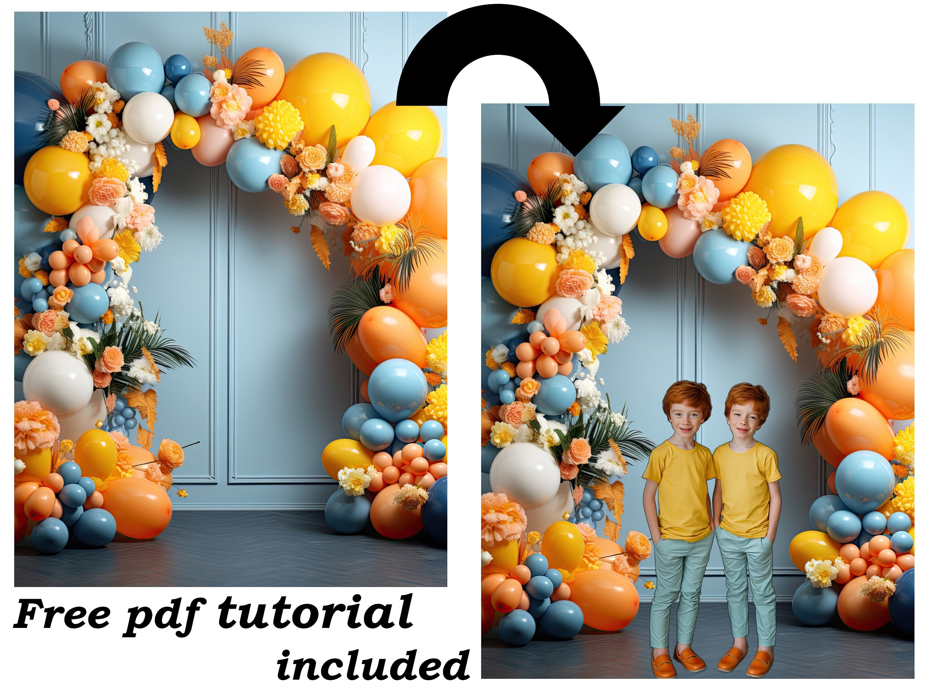 Blue and Orange Balloon Arch, Digital Backdrop, Digital Download ...