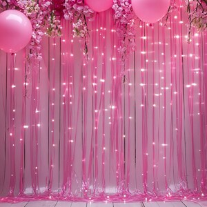 6 Pink Balloons and Flowers Digital Backdrop, Birthday Party Virtual ...