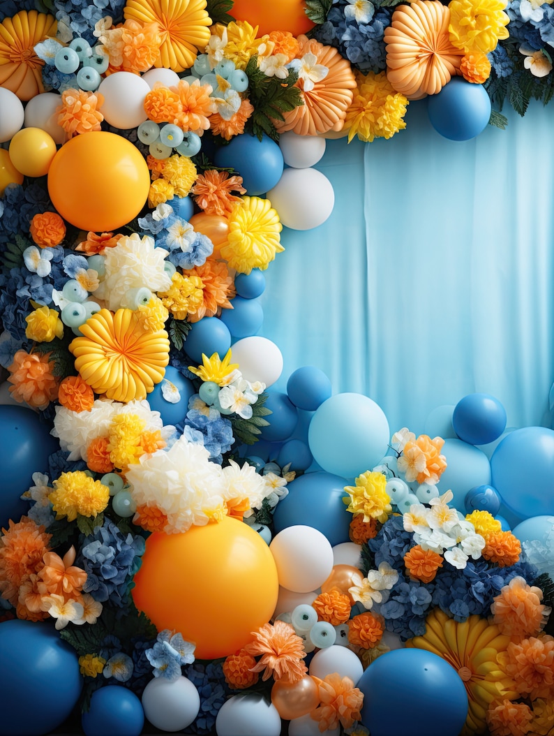 Blue and Orange Balloon Arch, Digital Backdrop, Digital Download ...