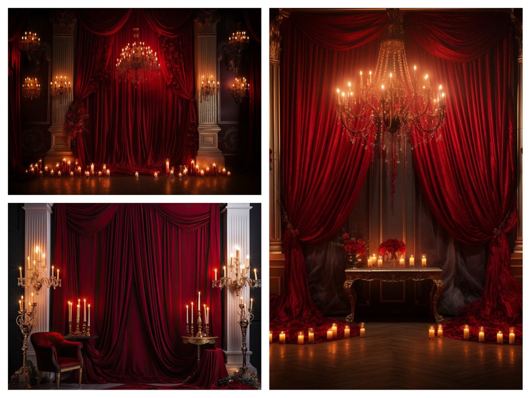 12 Red Velvet Curtains Digital Backdrops for Maternity or Wedding ...