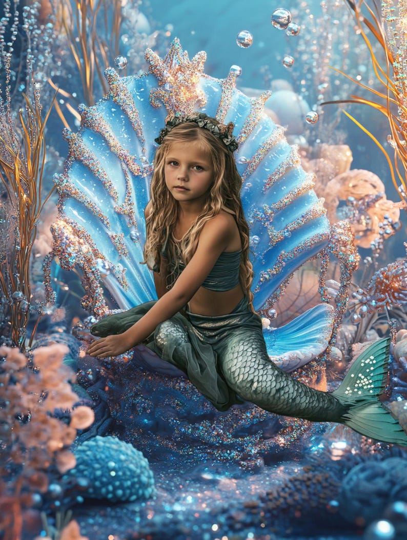 3 Mermaid Digital Backdrops, Under Water Sea Siren Virtual Background ...