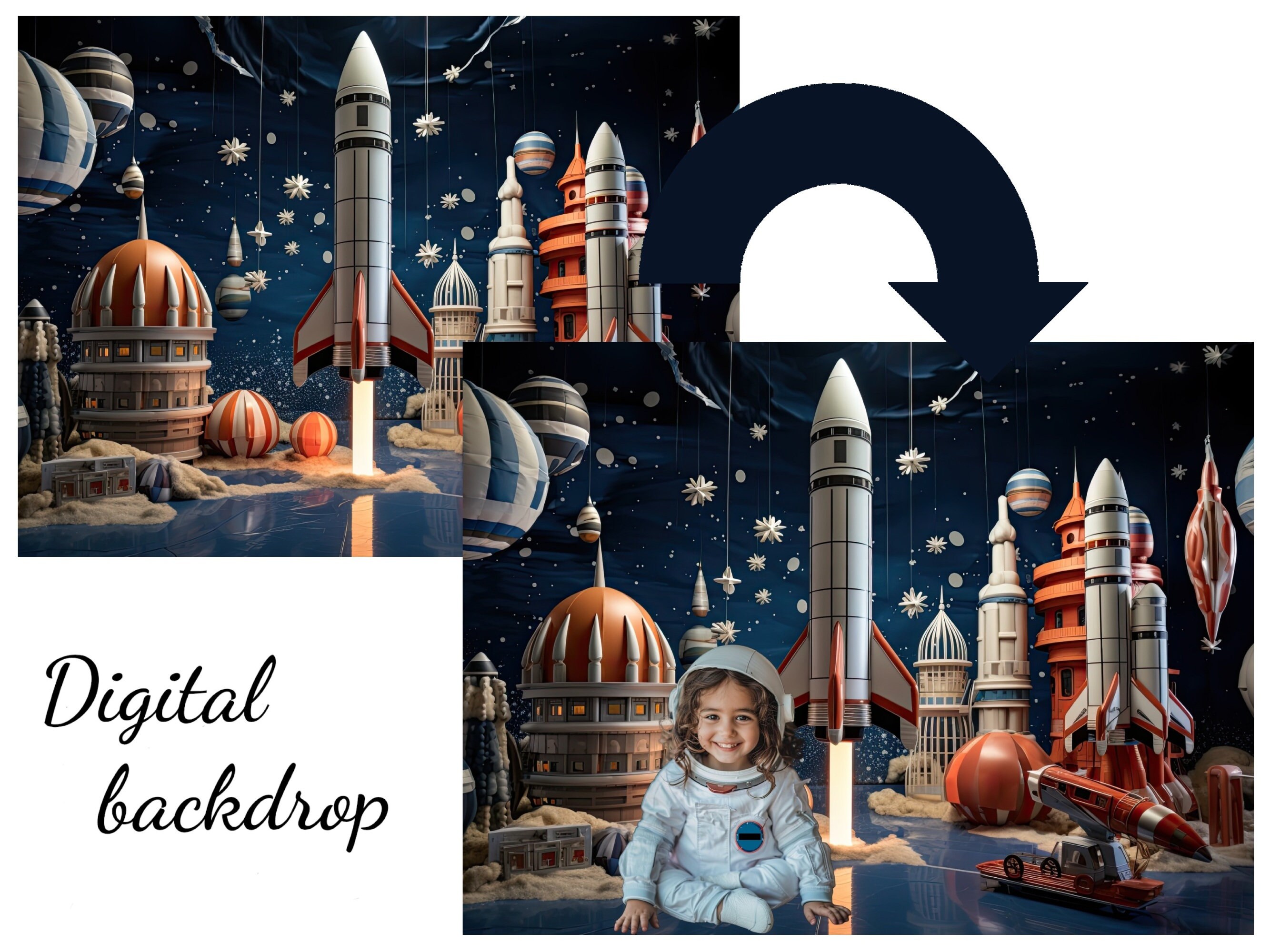 Space Digital Backdrop, Birthday Party Studio Background, Astronaut ...