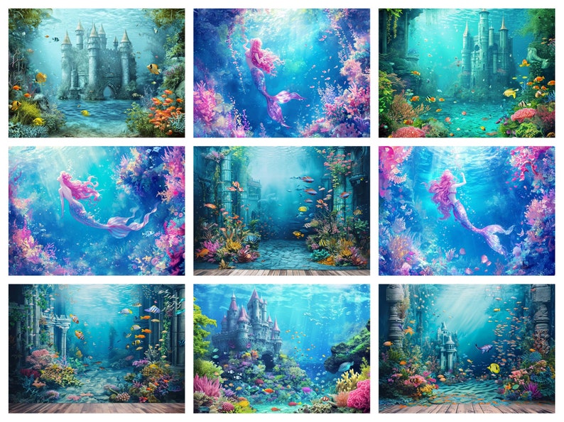 Mermaid Underwater World DIGITAL Backdrop, Mermaid Birthday Party ...