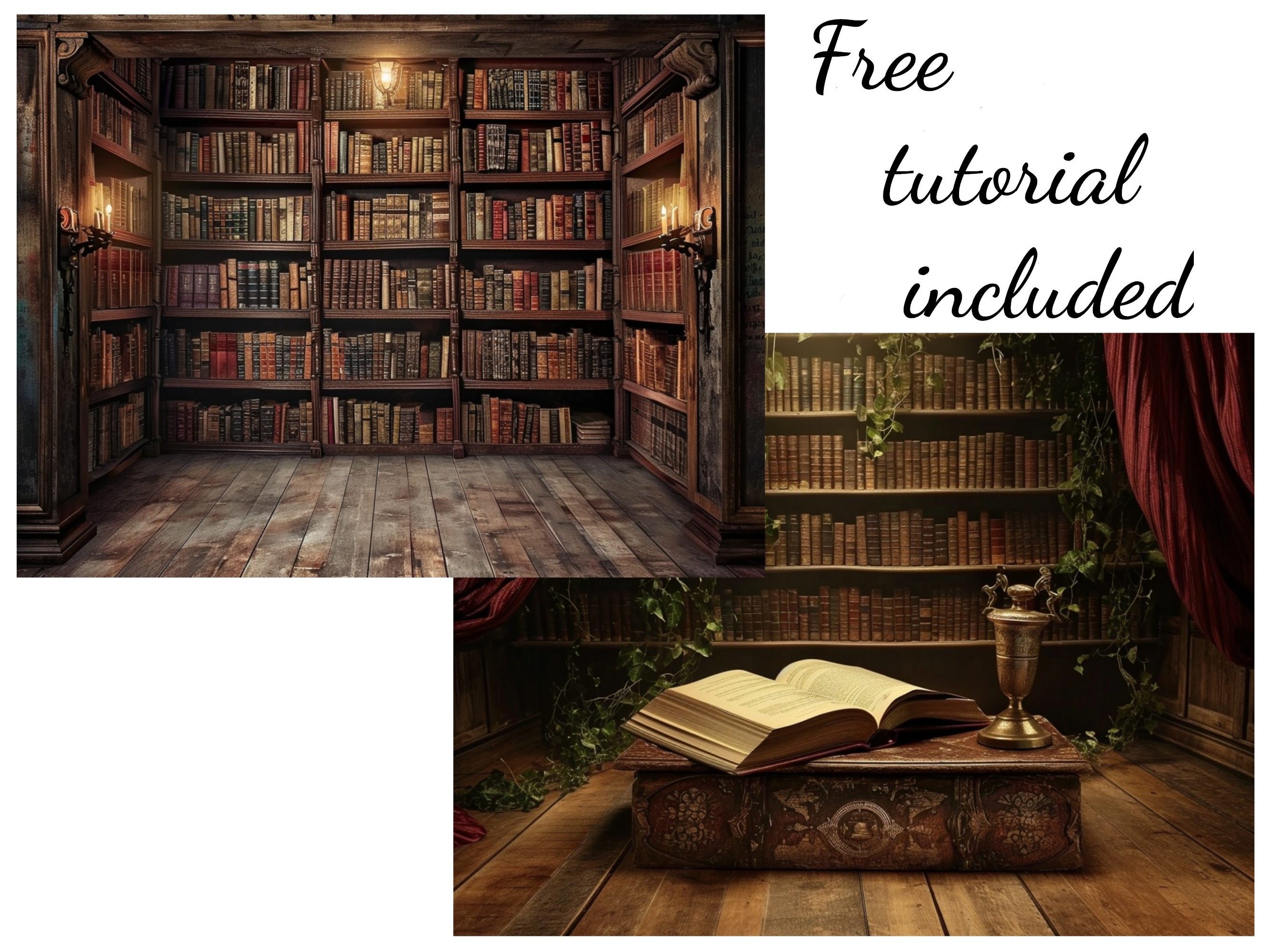 Library Bookcase Bookshelves DIGITAL Backdrop, Antique Books Library ...