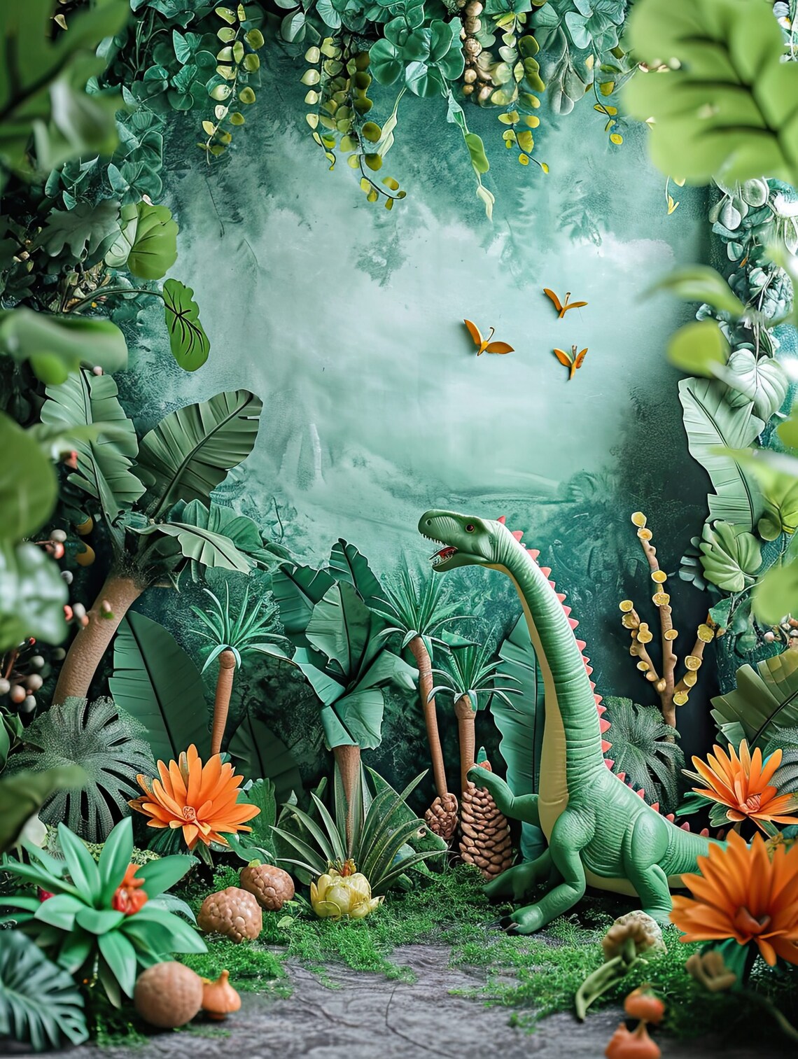 Dinosaur Photo Digital Backdrop, Dino Fantasy Birthday Party Background ...