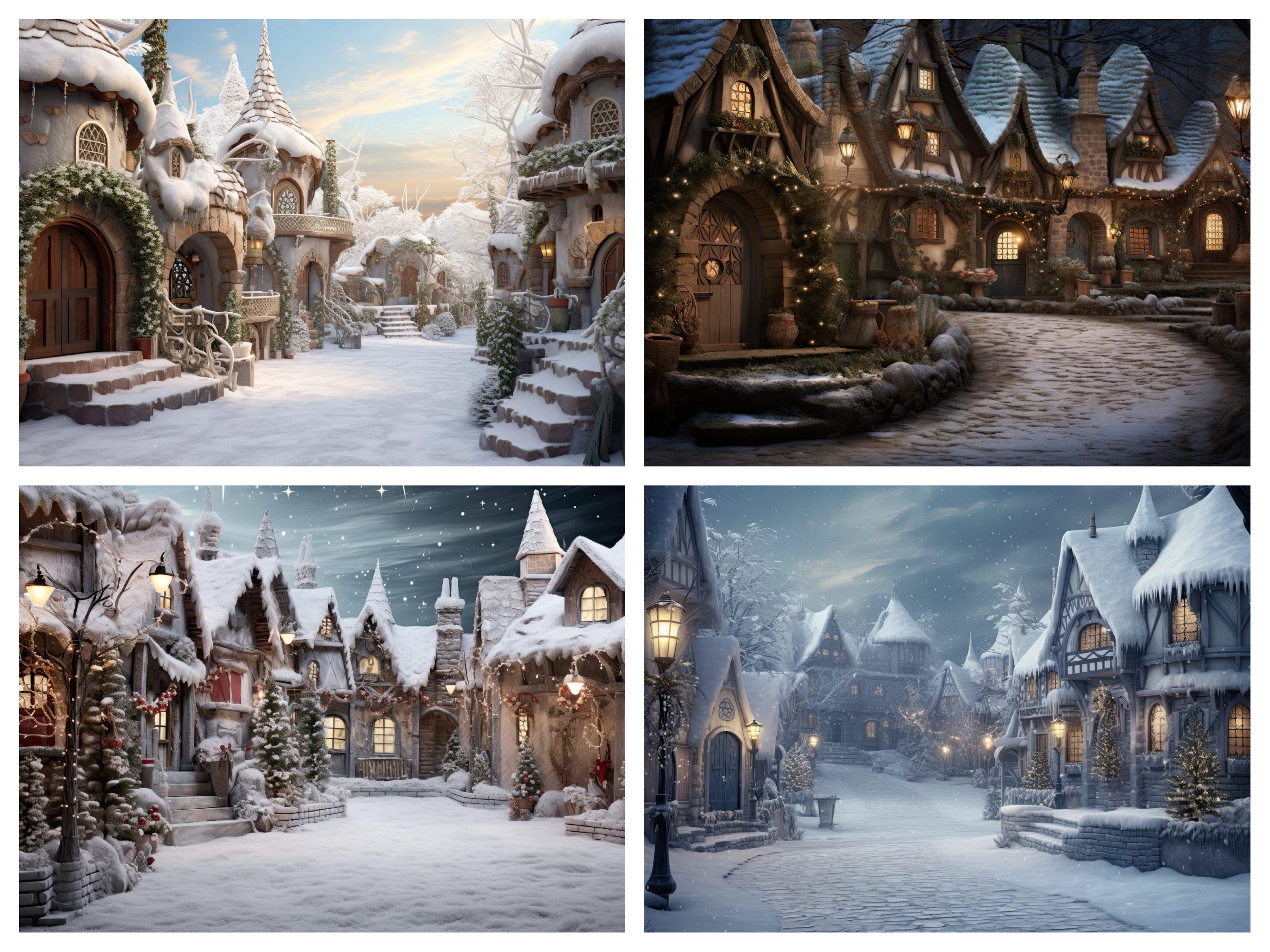 Elf Village Christmas Digital Backdrop, North Pole Santa's Village ...