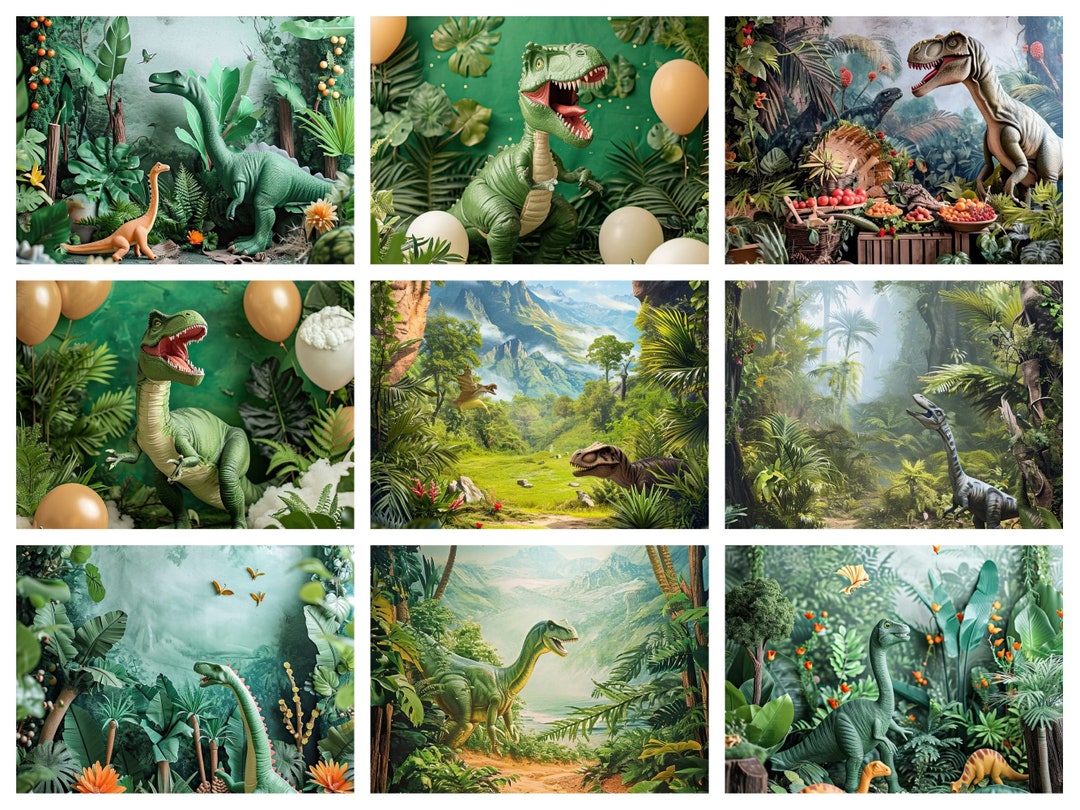 Dinosaur Photo Digital Backdrop, Dino Fantasy Birthday Party Background ...