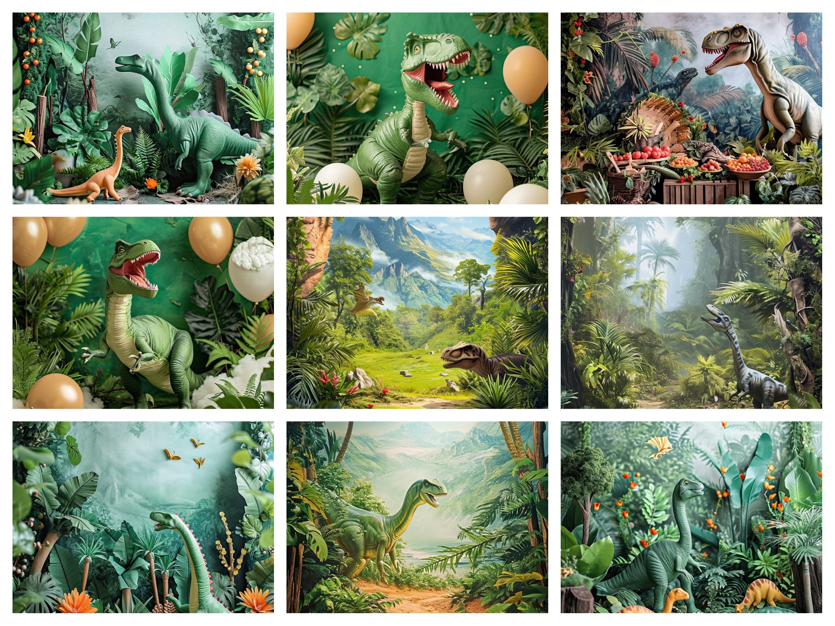Dinosaur Photo Digital Backdrop, Dino Fantasy Birthday Party Background ...