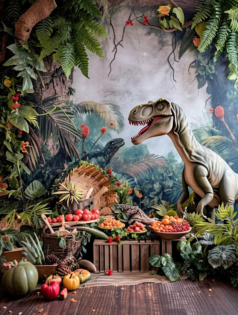 Dinosaur Photo Digital Backdrop, Dino Fantasy Birthday Party Background ...