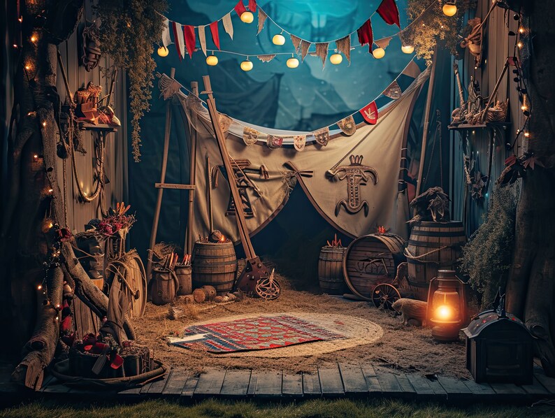 Viking Digital Backdrop, Fantasy Birthday Party Background, Digital ...