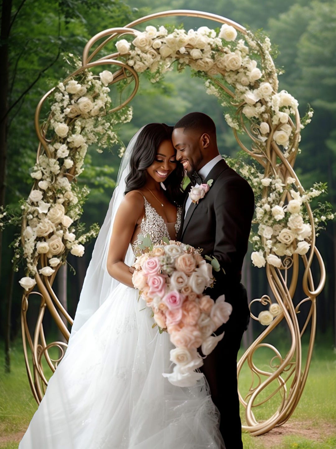 Forest Wedding Decor Digital Backdrop, White Floral Arch Virtual ...