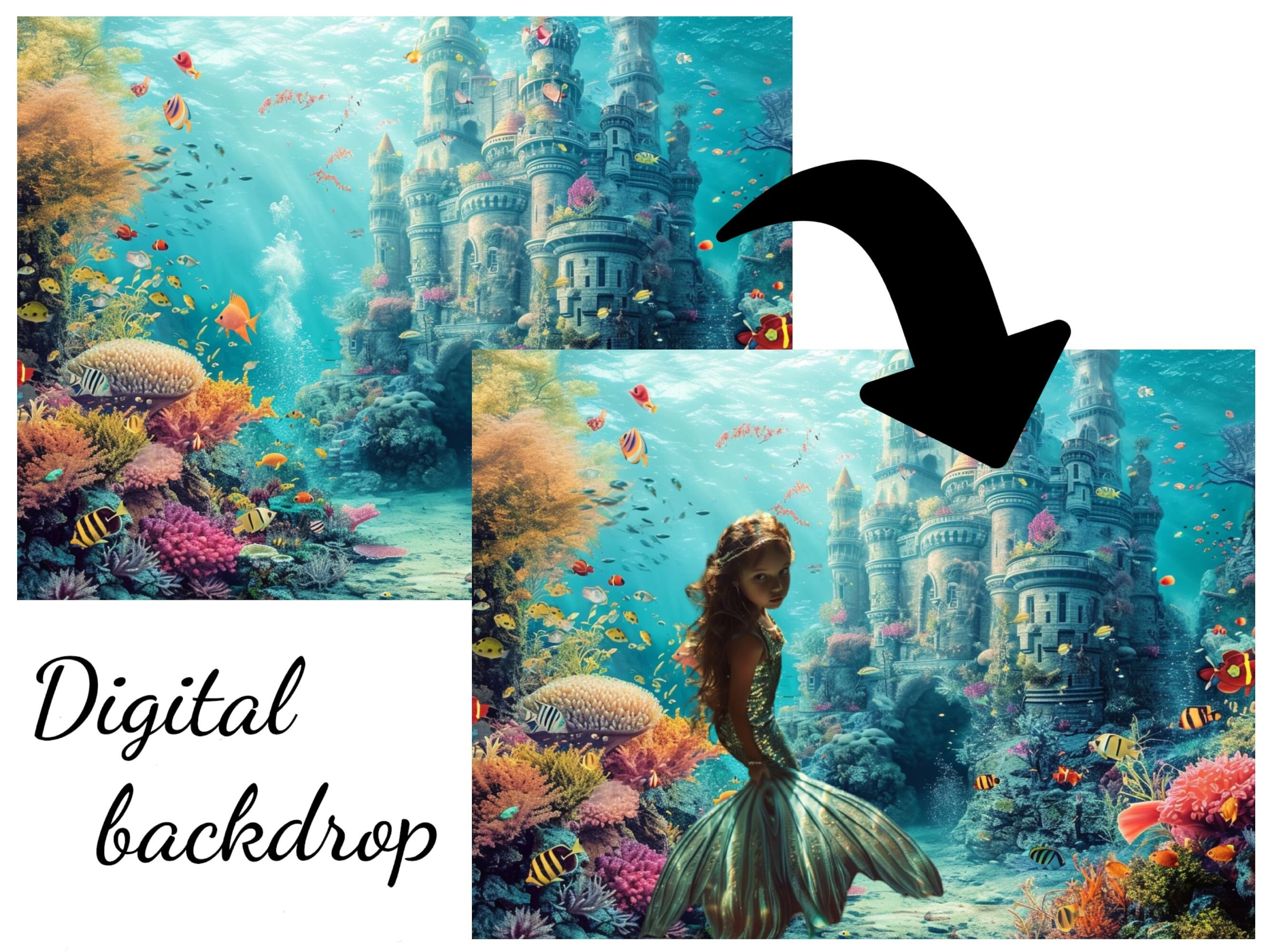 Mermaid Underwater World DIGITAL Backdrop, Mermaid Birthday Party ...