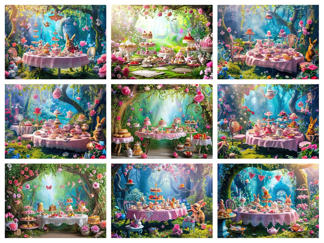 Tea Party in Wonderland - Digital Backdrop, Storybook Background ...