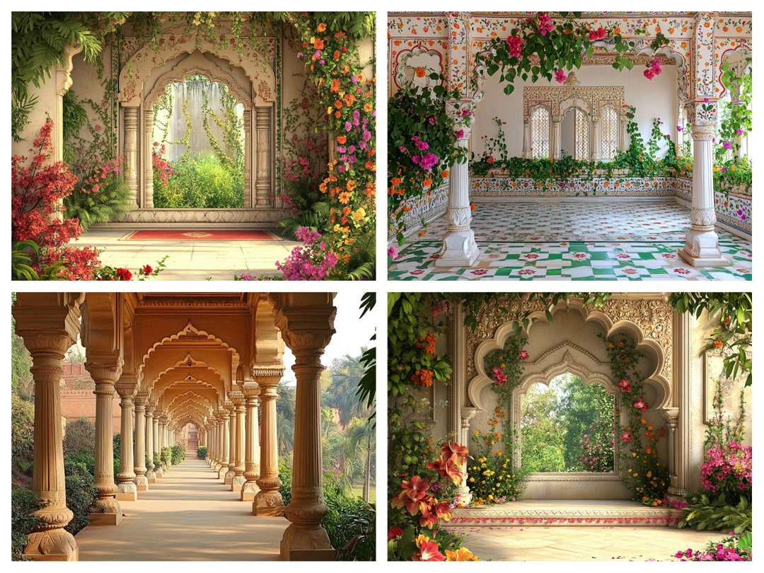 Indian Architecture Digital Backdrop, 17 Indian Temple Decor Virtual ...