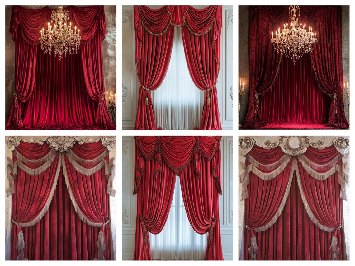 12 Red Velvet Curtains Digital Backdrops for Maternity or Wedding ...