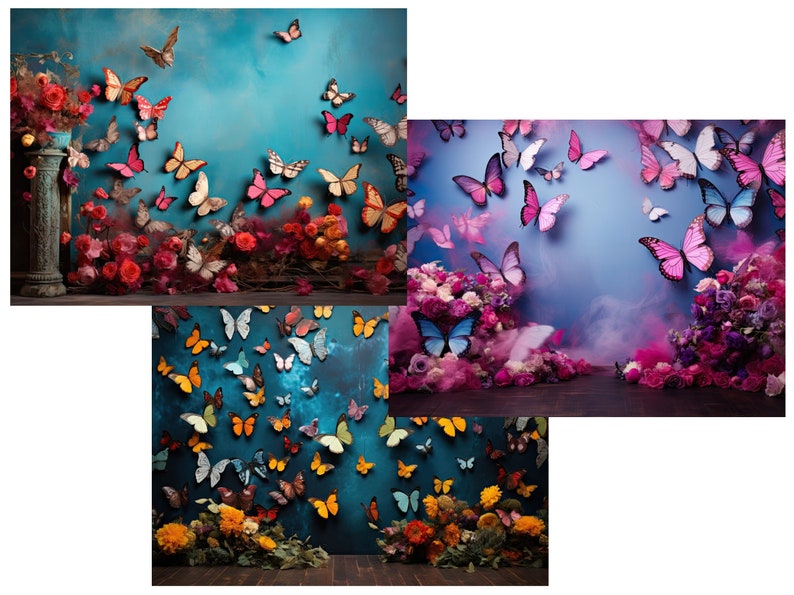 Butterflies DIGITAL Backdrop, Photo Editing Template, Wedding, Birthday ...