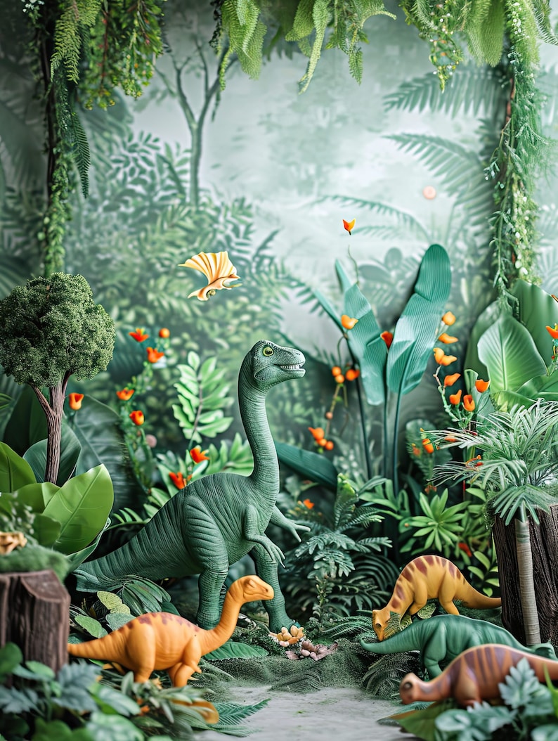 Dinosaur Photo Digital Backdrop, Dino Fantasy Birthday Party Background ...