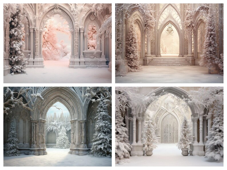 7 Medieval Castle Arches in Winter Digital Backdrop, Snowy Scenery for ...