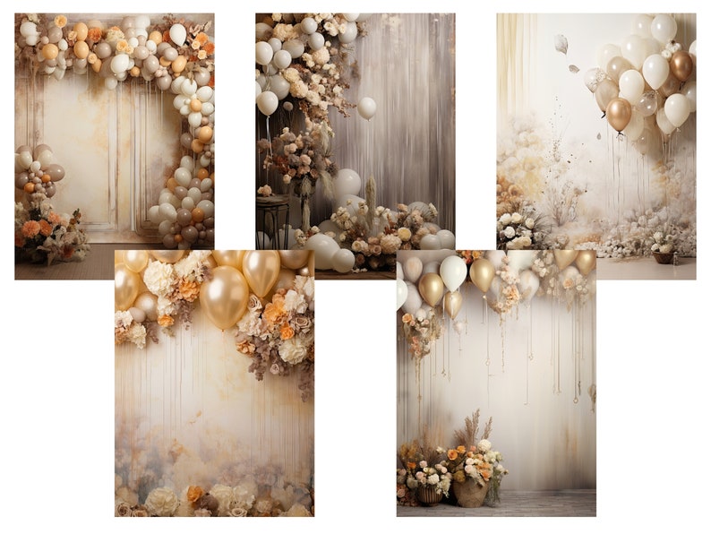 Flowers and Balloons Digital Backdrop, Birthday, Maternity and Wedding ...