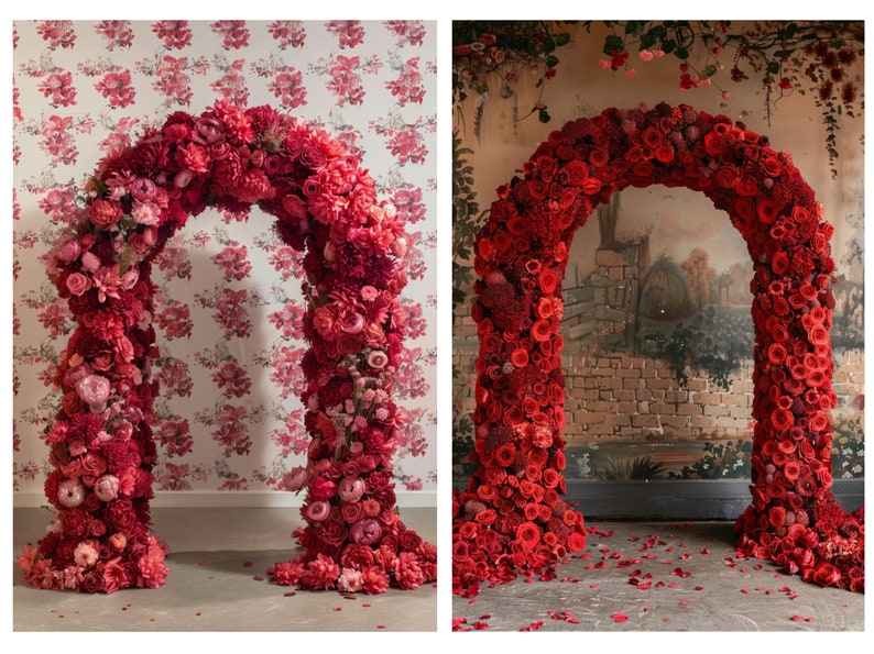 Floral Red Maternity DIGITAL Backdrop, Red Floral Arch, Wedding Arch ...