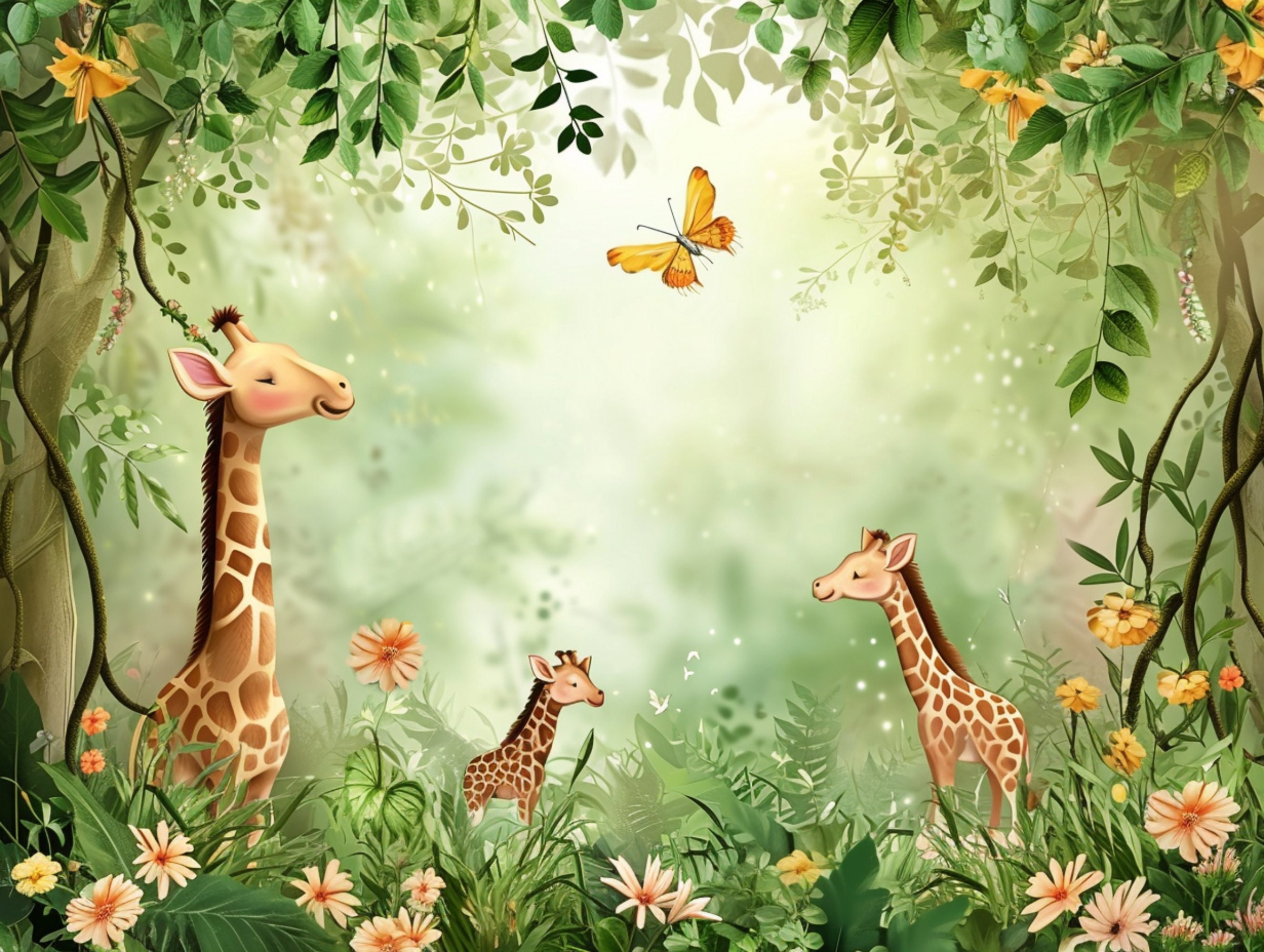 Safari Theme DIGITAL Backdrop, Jungle Cute Baby Animals Background ...