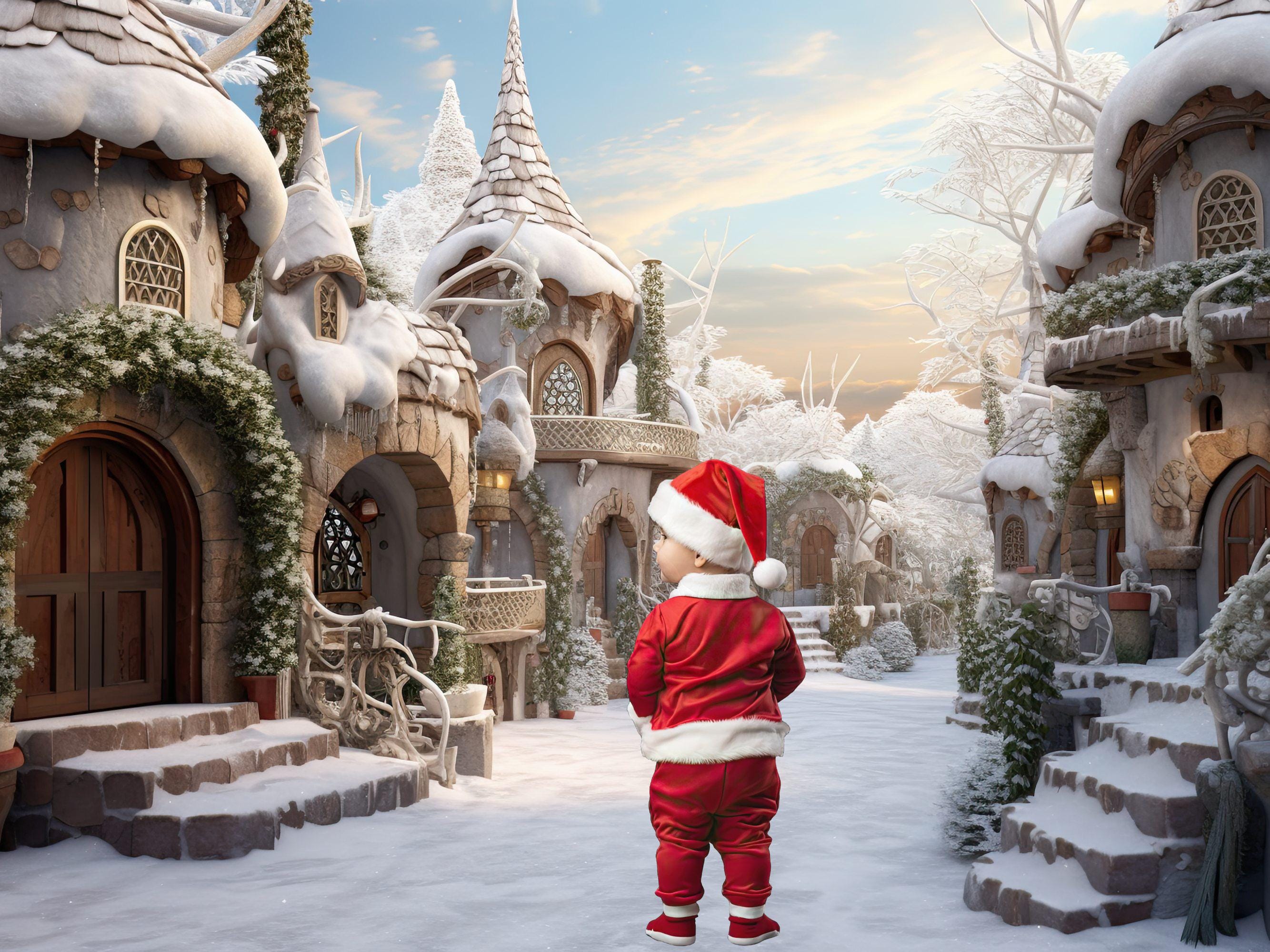 Elf Village Christmas Digital Backdrop, North Pole Santa's Village ...