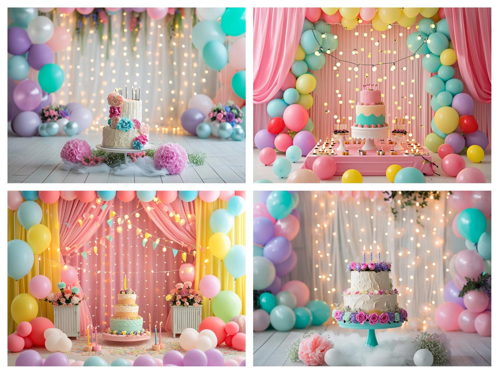 Bundle of 24 Birthday Cake Digital Backdrops, Birthday Party Decor ...
