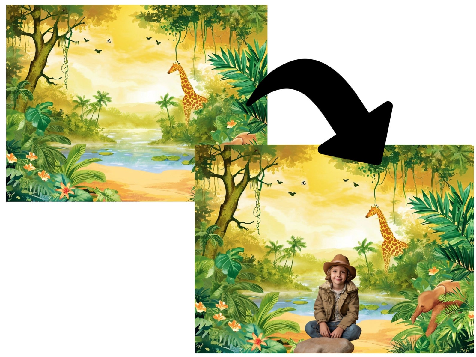 Safari Theme DIGITAL Backdrop, Jungle Cute Baby Animals Background ...