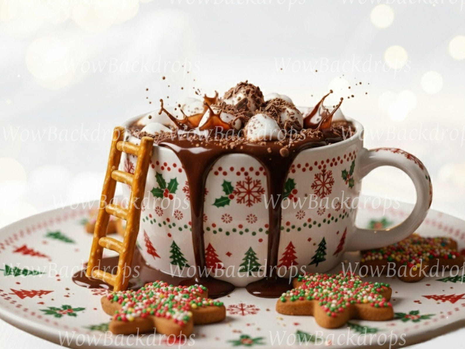 Funny Hot Chocolate Mug Digital Backdrop, Christmas Cocoa Cup Virtual ...